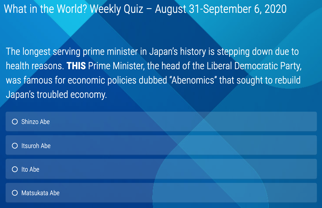 "What in the World? Weekly Quiz" - August 31-September 6, 2020 | TNWAC