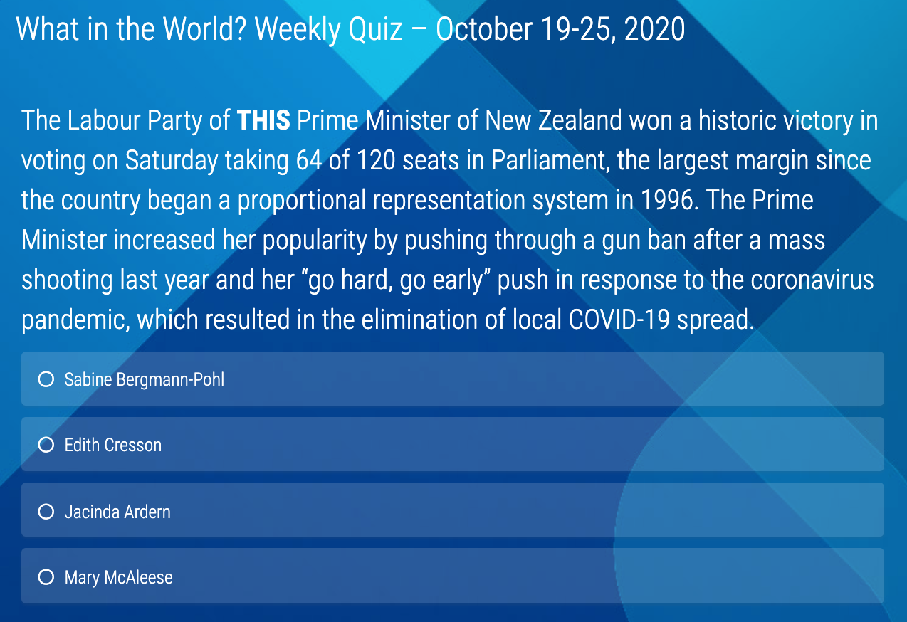 “What in the World? Weekly Quiz” | October 19-25, 2020 – Tennessee ...